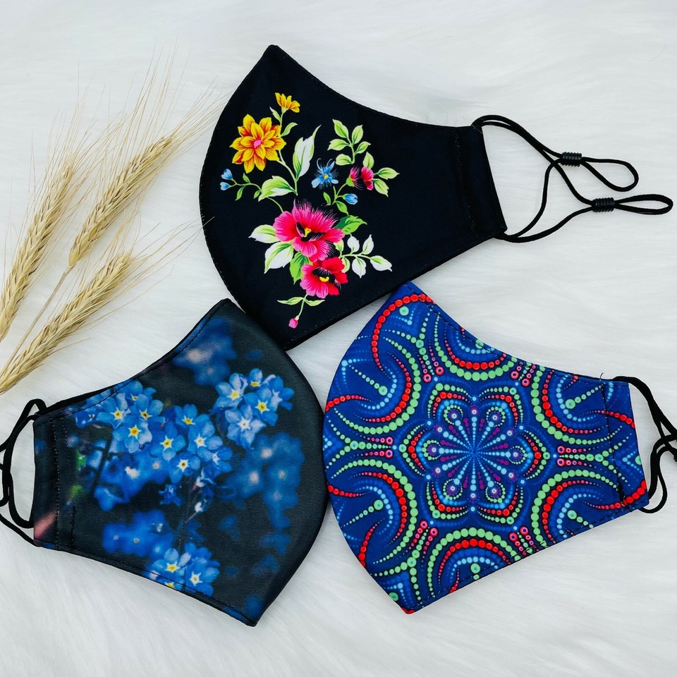 [3 PACK] Face Masks FASHION Polyester/Cotton Triple-Layer Washable - US ...