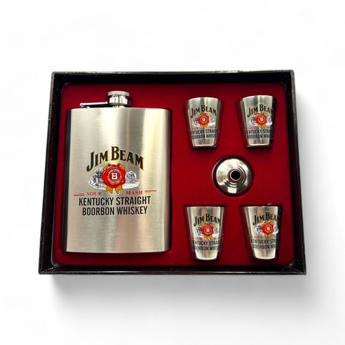 Jim Beam Hip Flask and Shot Glass Gift Set Stainless Steel 8oz | eBay ...