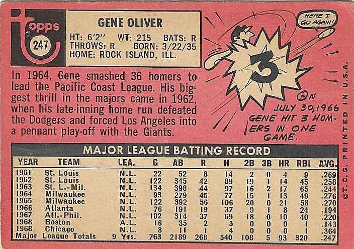 Gene Oliver Set Break 1969 Topps (6673) | eBay