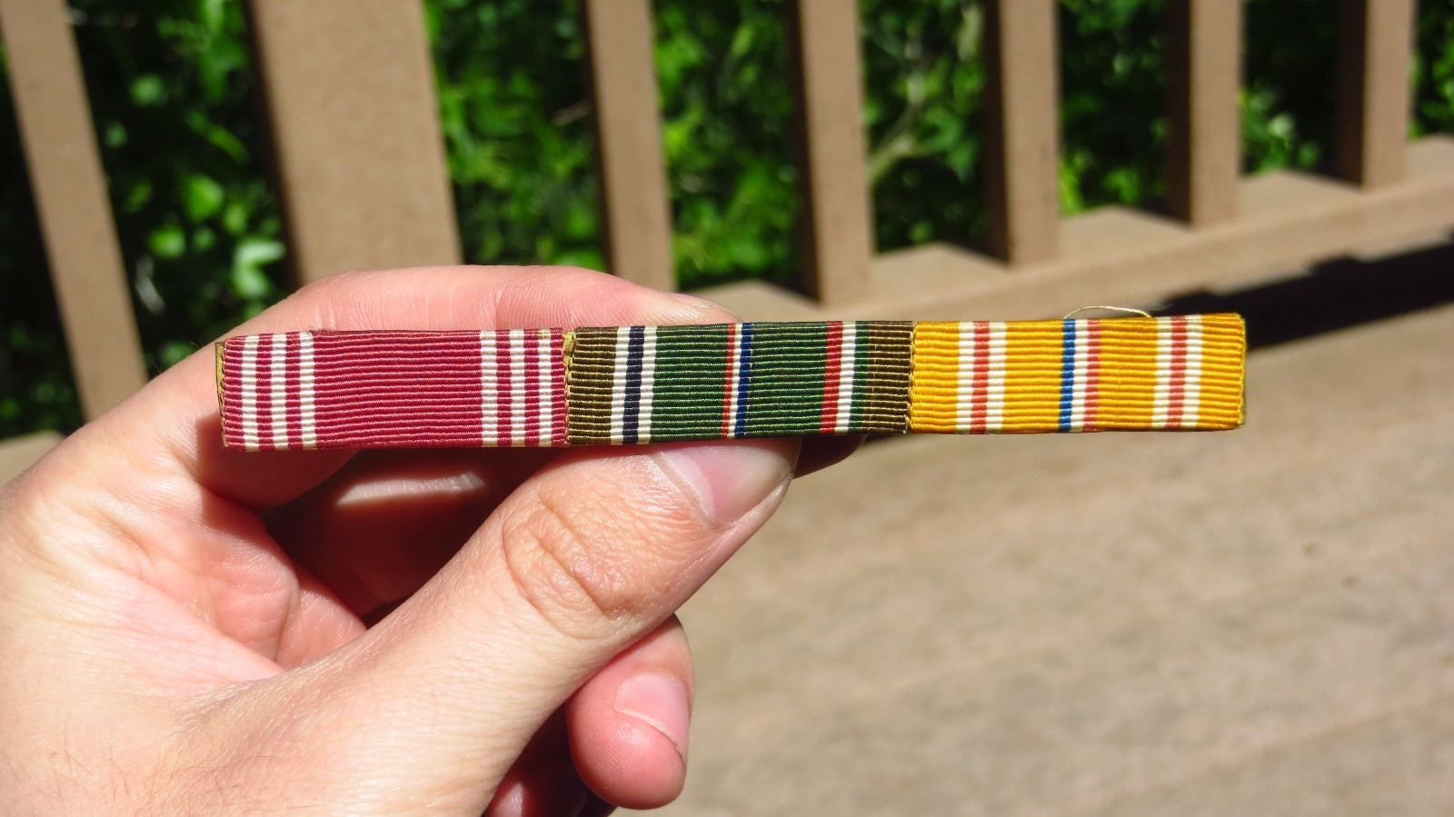 WW2 3 Place Ribbon Bar Medal Military GCM Good Conduct Asiatic ETO BRIT ...
