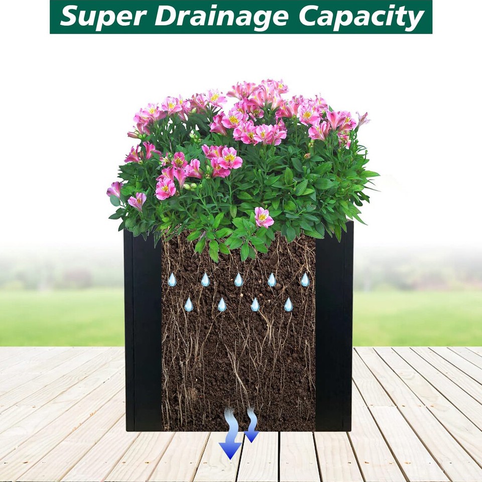 26x26x26-inch Black Steel Planter Sturdy Tree Planter Box for Garden ...