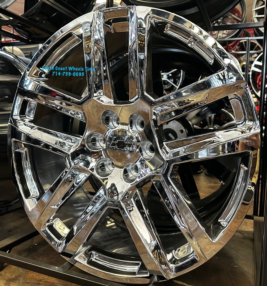 24" NEW 2024 CHROME WHEELS Chevy Silverado Tahoe Yukon Sierra 35” MUD ...
