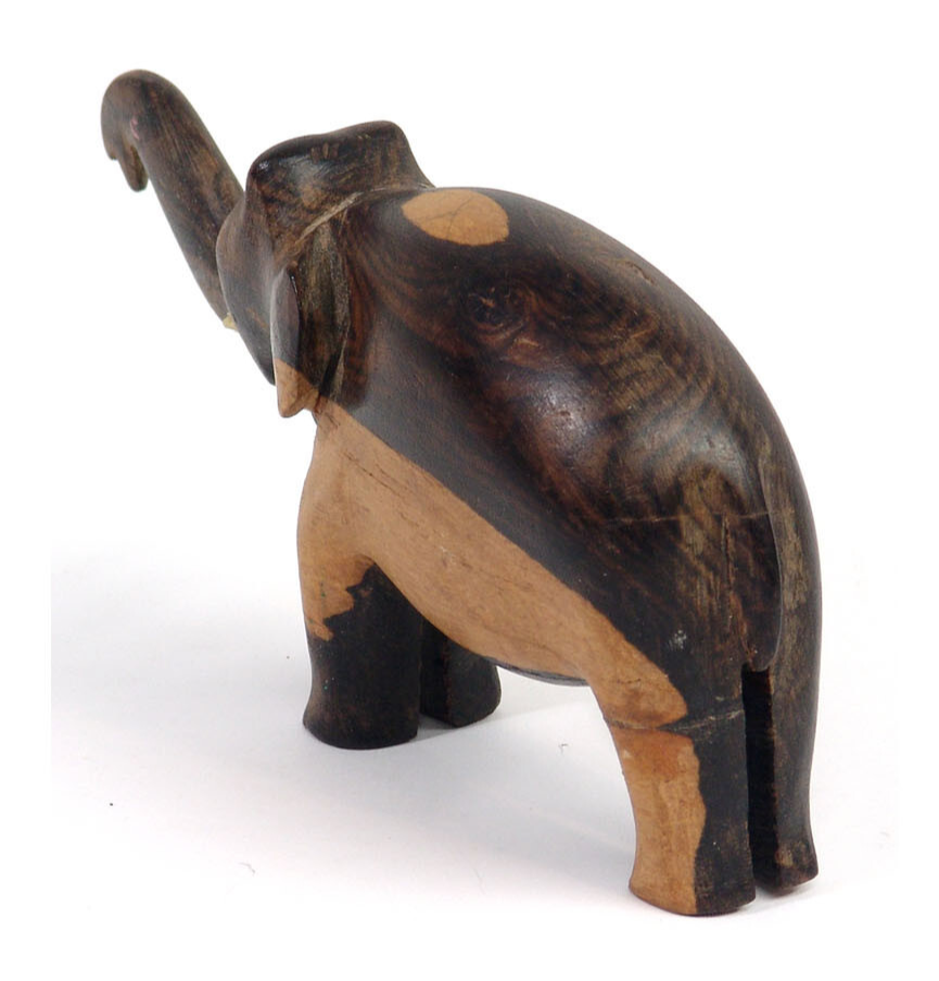 Antique Elephant Hand Carved 2-Tone Wood 5" Figurine Primitive Folk Art ...