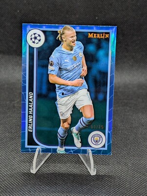 2024 Topps Merlin UEFA Club Competitions Blue Refractor /75 Erling ...