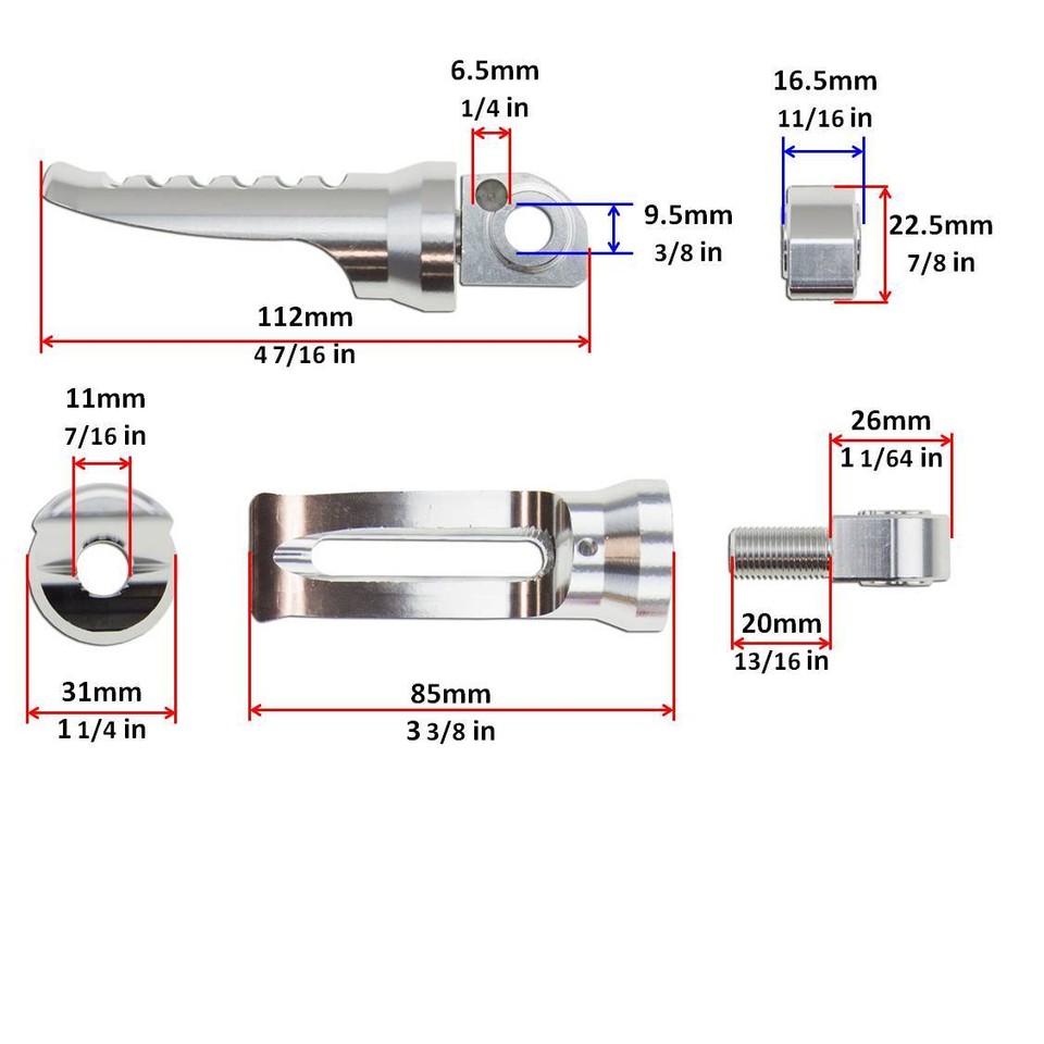 Passenger Rest Silver For Yamaha YZF R3 R6 R1 FZ FZR Rear GP Foot Peg ...