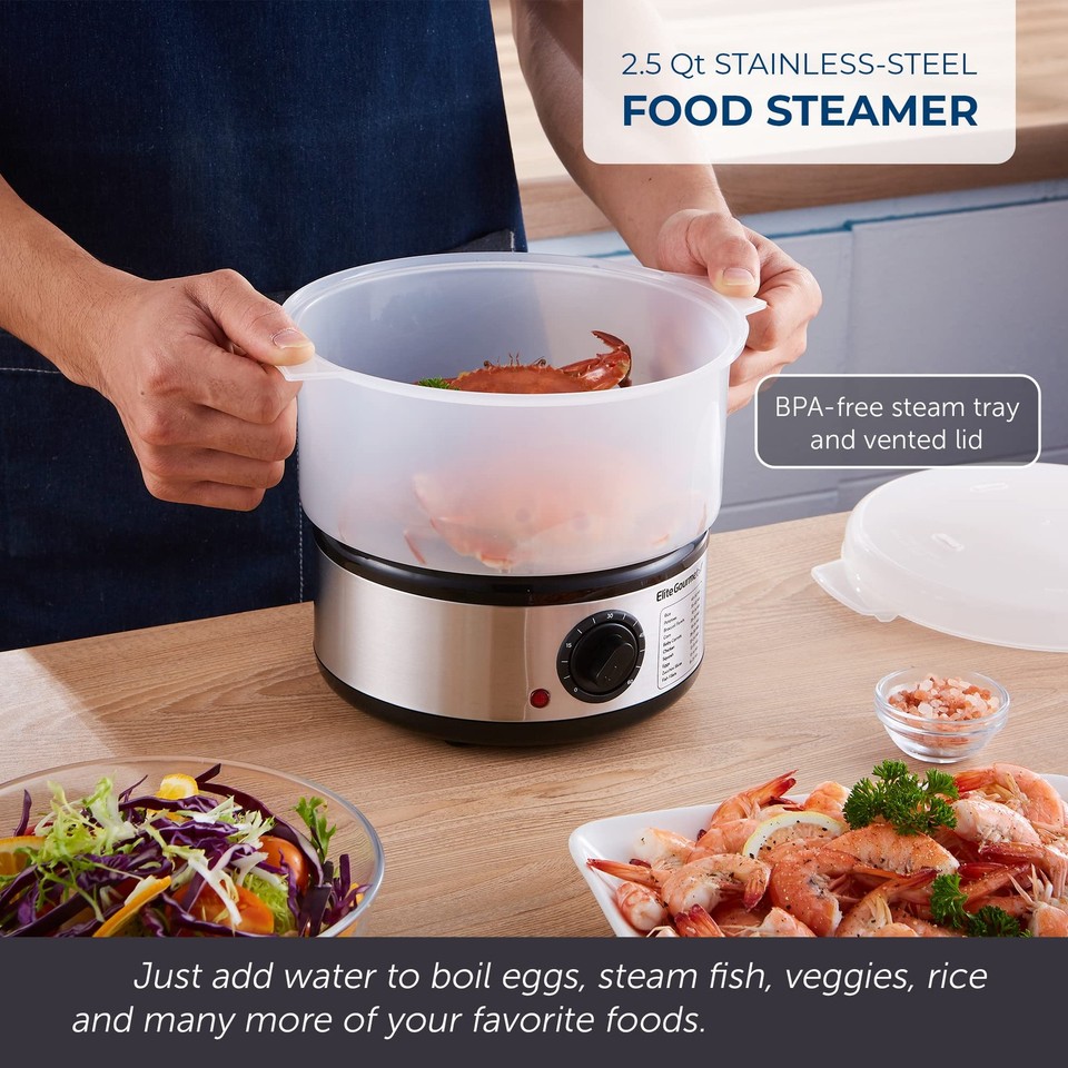 EST250 2.5 Quart Electric Compact Mini Food Vegetable Steamer, 400W ...