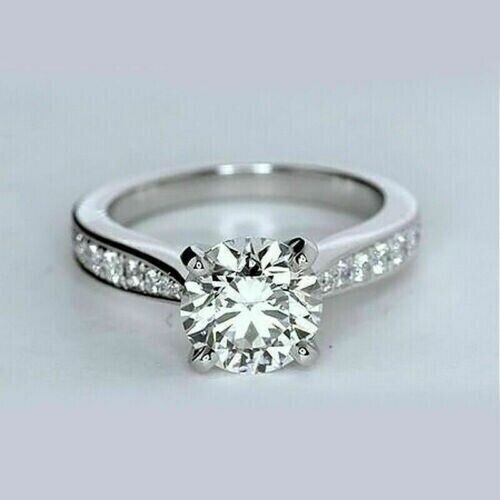 2.2CTW Round Lab-Created Diamond Solitaire Engagement Ring 14K White ...