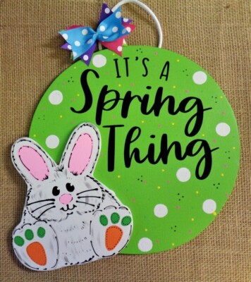 It's A Spring Thing Bunny Carrot Sign Wood Plaque Hand Crafted Door ...