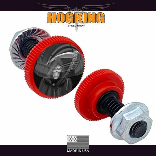 2 Red Knurled Motorcycle License Plate Frame Tag Bolts GRIM REAPER ...
