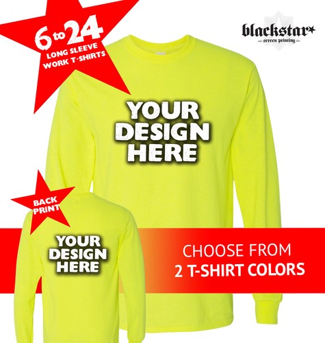 CUSTOM SCREEN PRINTING 1-COLOR PRINT GILDAN LONG SLEEVE T-SHIRT NEON ...