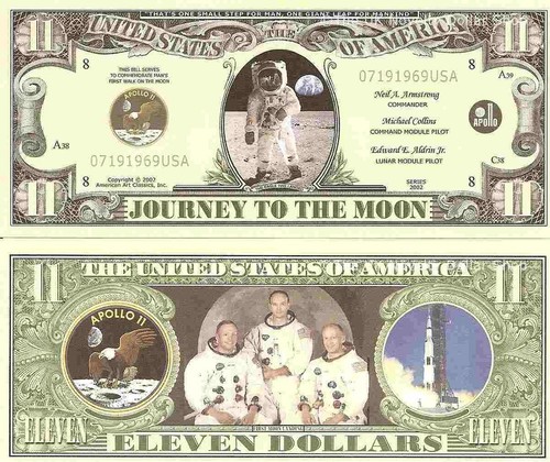 Apollo 11 Journey to the Moon Landing Dollar Bills x 2 Armstrong ...