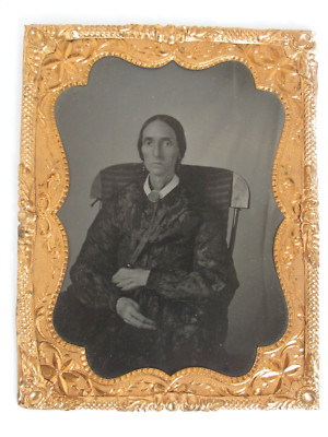 Antique Tin Type Thin & Serious Woman in a Rocking Chair Black Brocade ...
