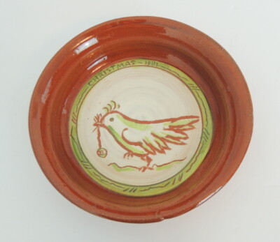 Vintage Redware Bowl Bird Design Christmas 1981 Bowl Handpainted | eBay