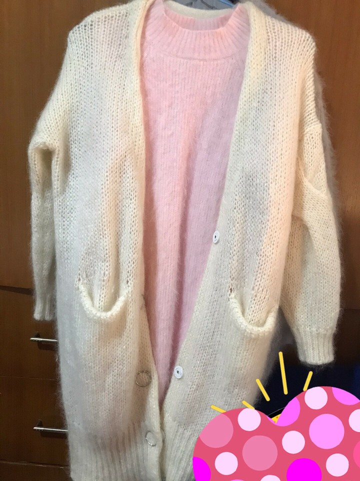 Pink Angora Pullover White Mohair Cardigan Knit Fluffy Fuzzy Sweater ...