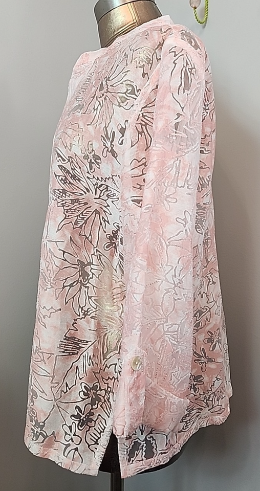 Ruby Rd Pink Sheer Button Up Top Womens Size 16 Chest 44 Metallic Acct ...
