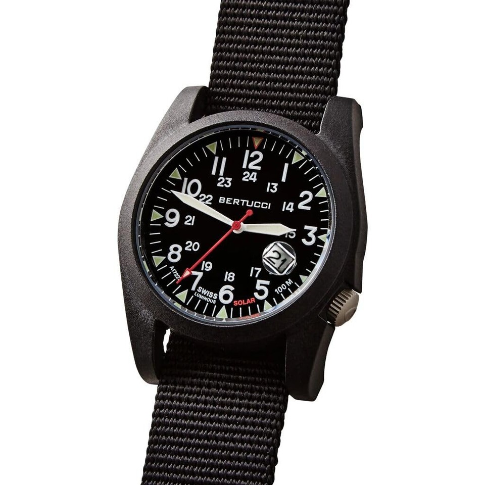 BERTUCCI A-3PS Solar Field Watch | Optic White Dial/Black Case | Nylon ...