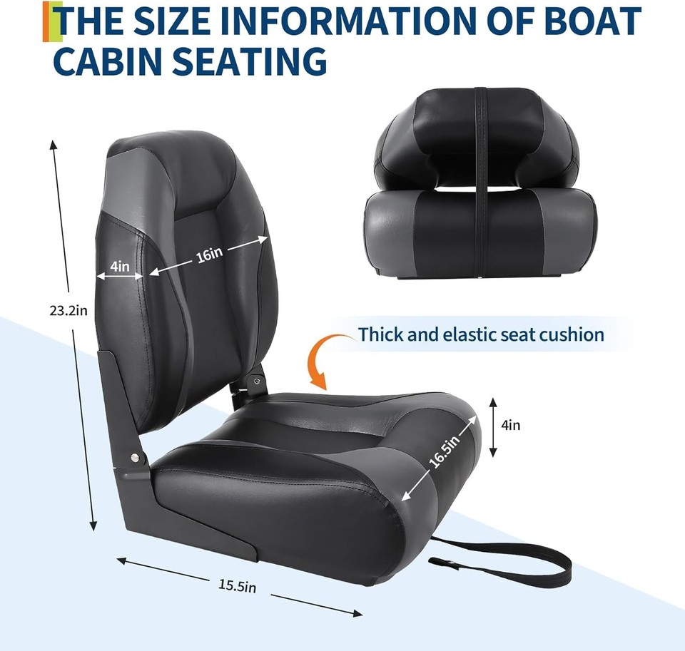 2 Pack Boat Seat High Back Fold-Down Fishing Boat Seat Chair with ...