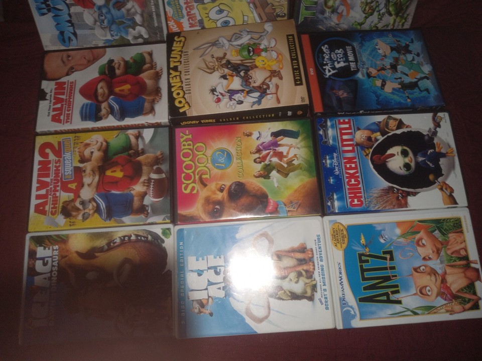 12 kids Children family dvds Movies Antz, Ice Age, Smurfs, Scooby-Doo ...