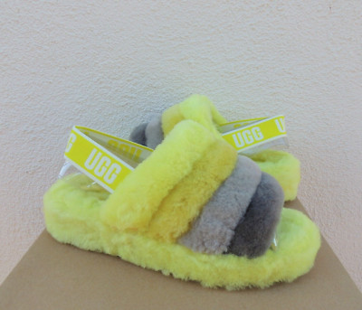 UGG SULFUR YELLOW MULTI FLUFF YEAH SLIDE SHEEPSKIN SLIPPERS, US 10/ EUR ...