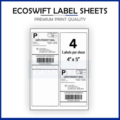 (4) 4 x 5 EcoSwift Laser/Ink Address Shipping Adhesive Labels 4 per ...