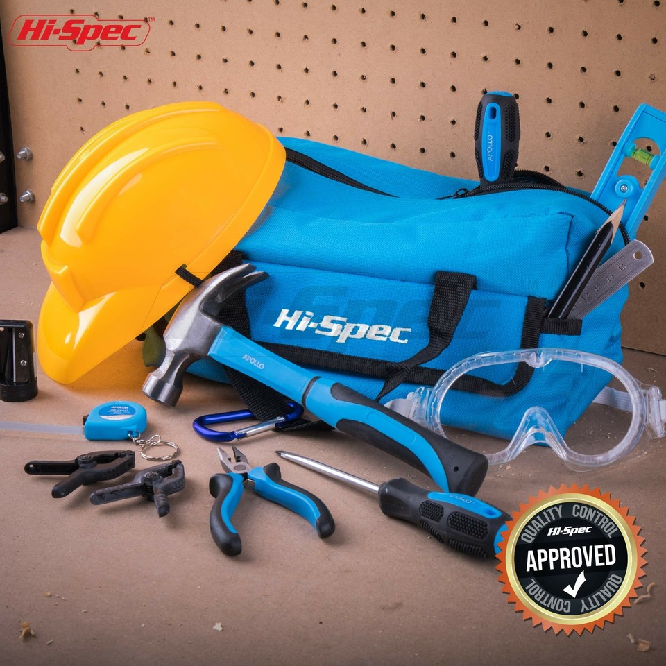 Hi-Spec 18 Piece Kid's Blue Tool Kit Set with Tool Bag - Real Metal DIY ...
