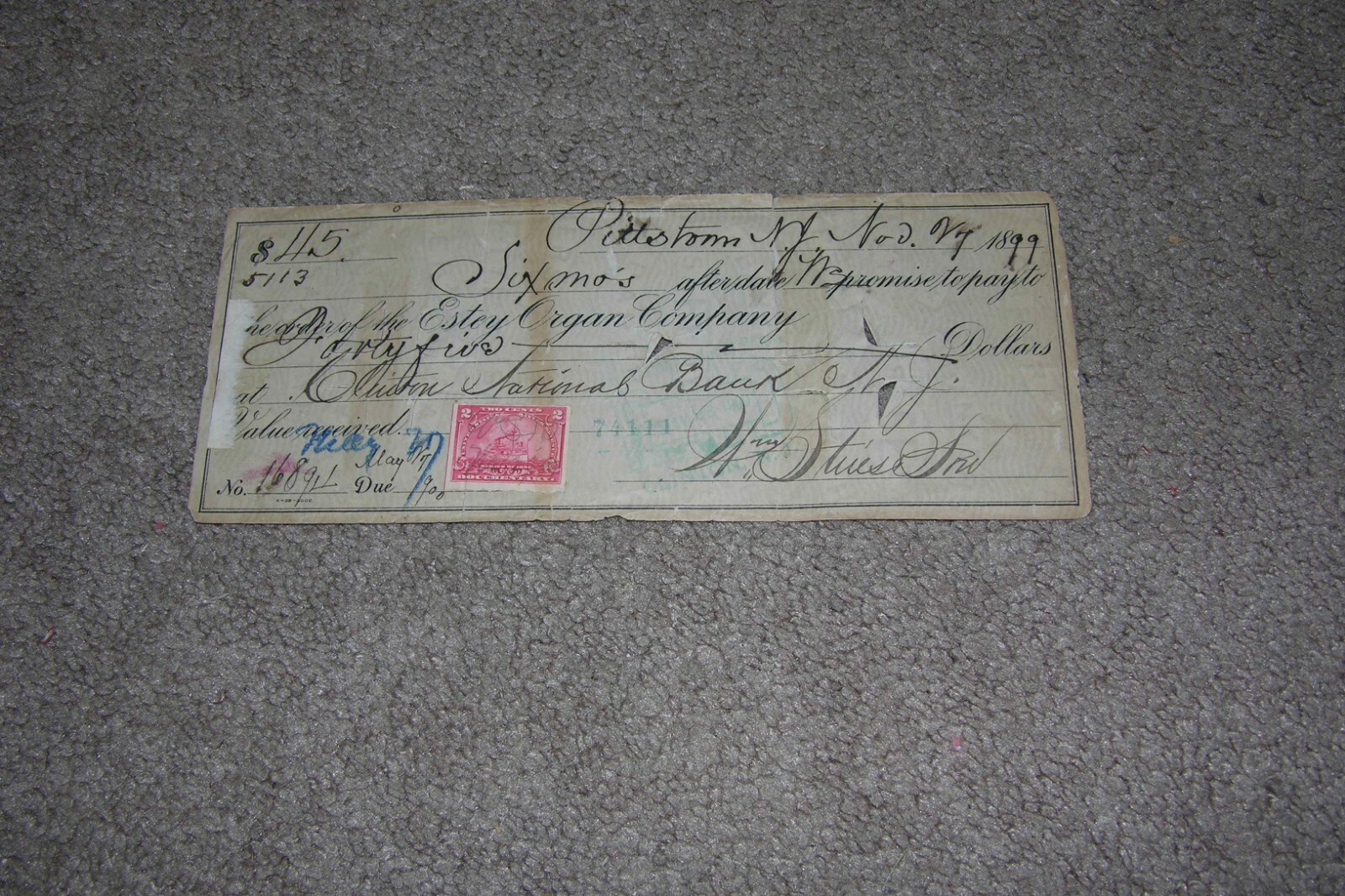 1899 Signed/Autographed Check Julius Harry Estey of Estey Organ Co | eBay