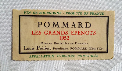 VTG POMMARD 1952 50s WINE LABEL Cote-d'Or FRANCE BOURGOGNE Midcentury ...