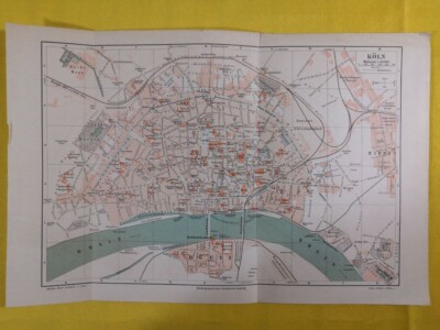 1895 COLOGNE Germany Large Vintage Map Geographical ORIG. 14.5 x 9.5 ...