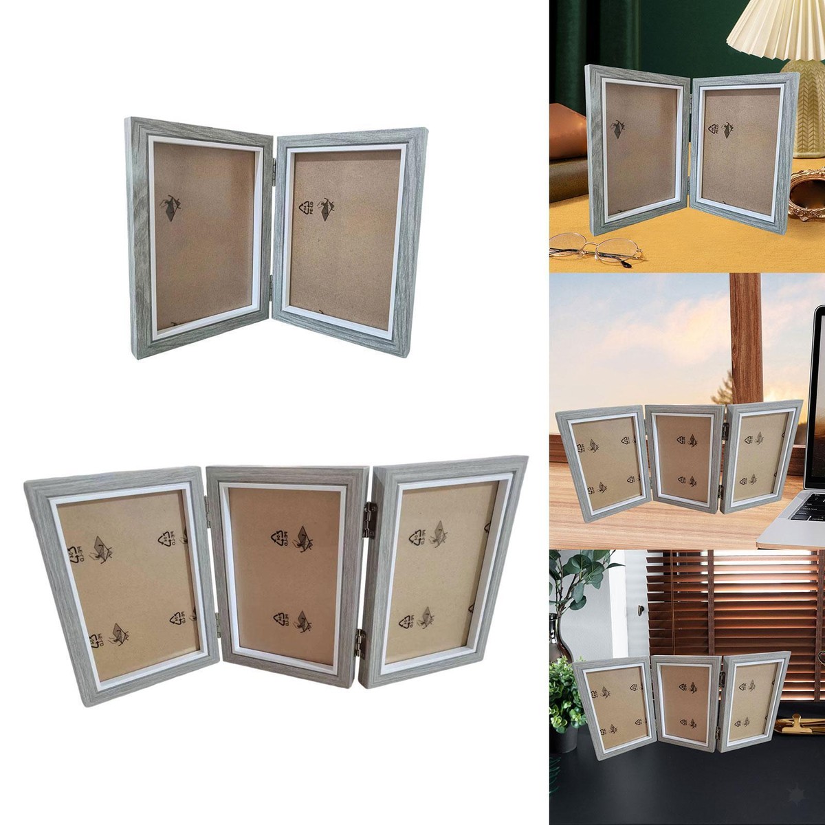 Wooden Tri Fold Picture Frame Collage Triple Fold Wooden Photo Frame