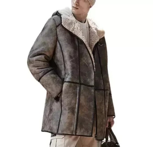 Men's Genuine Sheepskin B7 Aviator Real Fur Shearling Hooded Leather ...