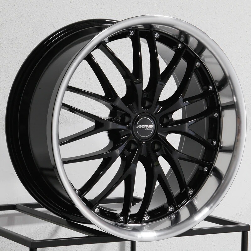 19" MRR GT1 Gloss Black Machined Lip Wheels 19x9.5 5x114.3 +40 Rims Set ...