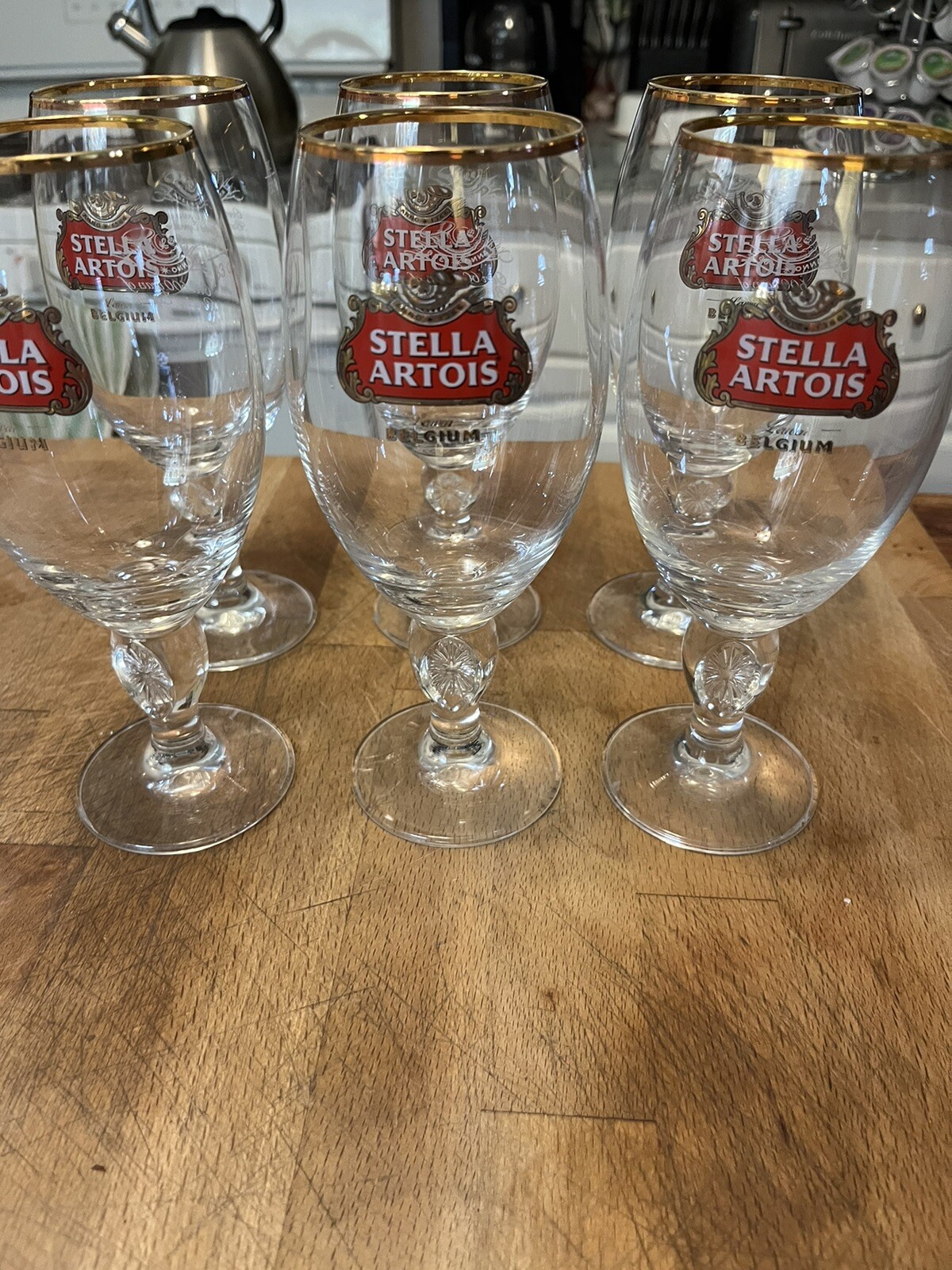 Stella Artois Gold Rimmed Beer Glasses 33cl Gold Rims/Stem-Set of 6 ...