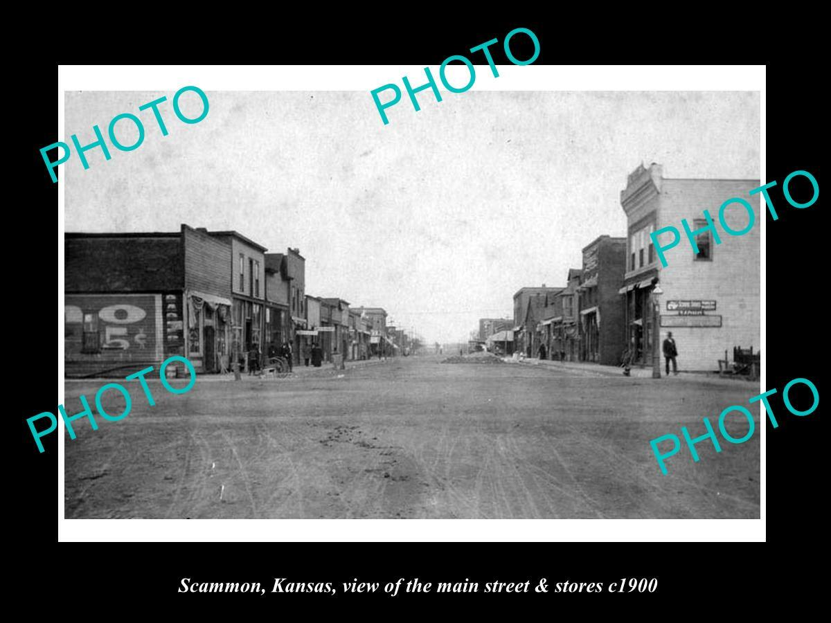 OLD POSTCARD SIZE PHOTO OF SCAMMON KANSAS THE MAIN STREET & STORES ...