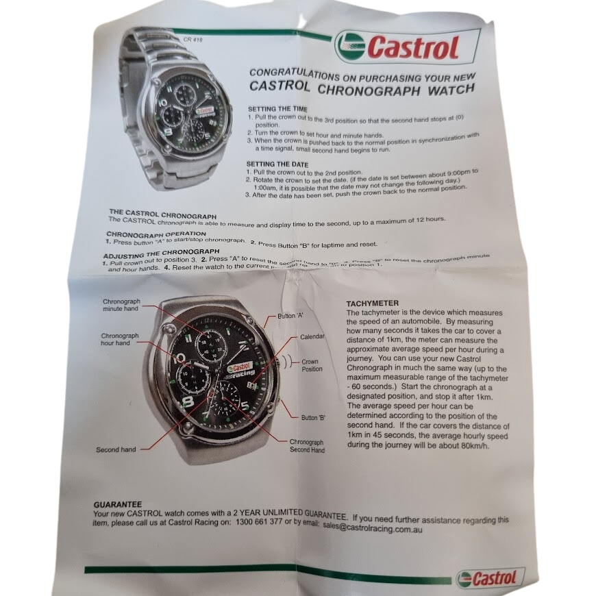 New Castrol Motor Oil Mens Chronograph 418 Wrist Watch In Metal Gift ...