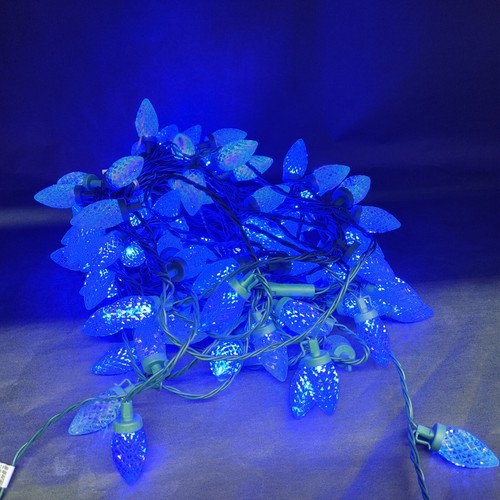 100 C9 LED Blue Faceted String Lights Christmas Green Wire 57.75 ...