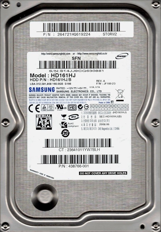 Samsung HD161HJ/B SPINPOINT 160GB SATA F/W: JF100-23 P/N ...