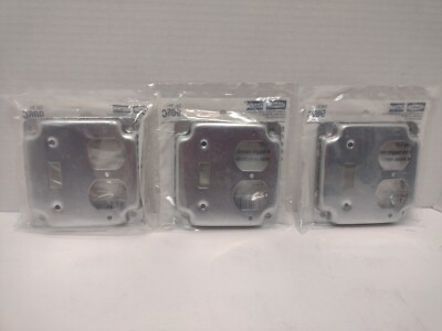 3-Raco Square Steel 2 gang Box Cover For 1 Duplex Receptacle and 1 ...