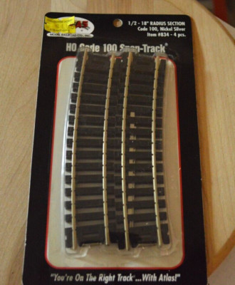 Atlas HO Scale Code 100 1/2 18" Radius Curve Track 4 Pcs #834 | eBay