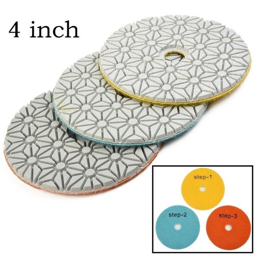3PCS 4In 100mm Dry/Wet Diamond 3 Step Polishing Pads Granite Polishing ...