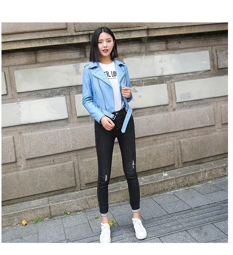 Pu Jacket Women Fashion Bright Motorcycle Biker Coat Short Faux Leather ...