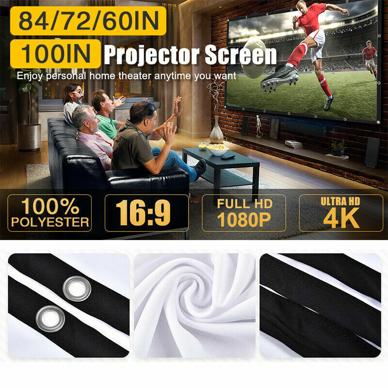 Foldable Portable Projector Screen 16:9 HD Outdoor Home 3D Movie Cinema ...