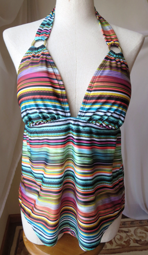 A.N.A SOFT CUPS TANKINI SWIM TOP MULTICOLOR STRIPED BATHING SUIT SIZE ...