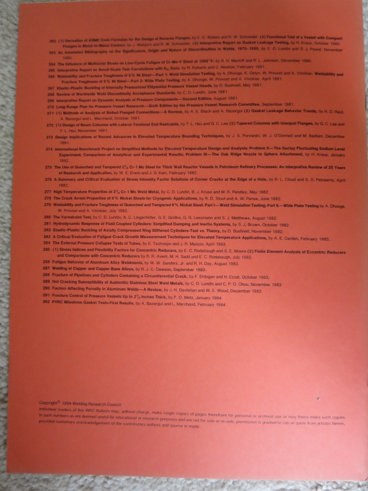 Welding Research Council Bulletin WRC 292 | eBay
