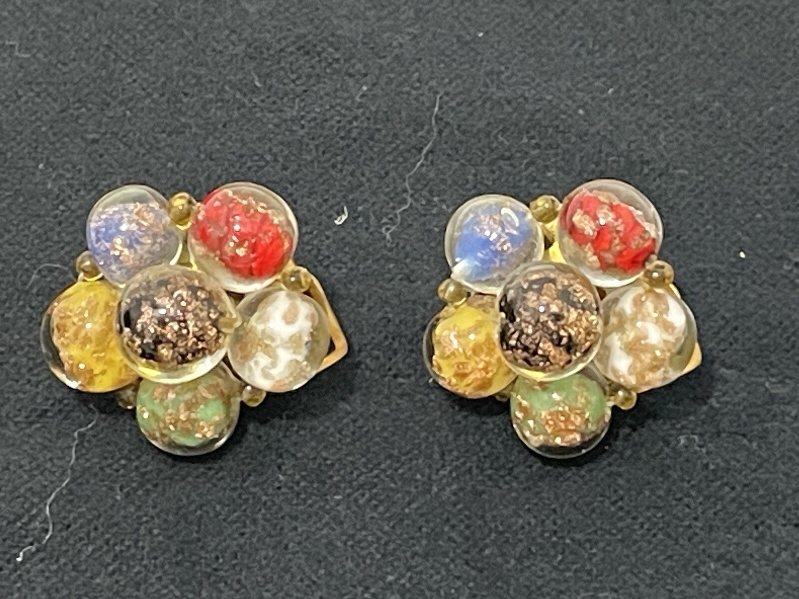 VTG Hand Blown Art Glass 6 Ball Confetti Balls Brass… - Gem