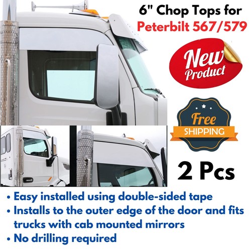 Pair 6" Stainless Steel Chop Tops Window Frame Mount for Peterbilt 567/ ...