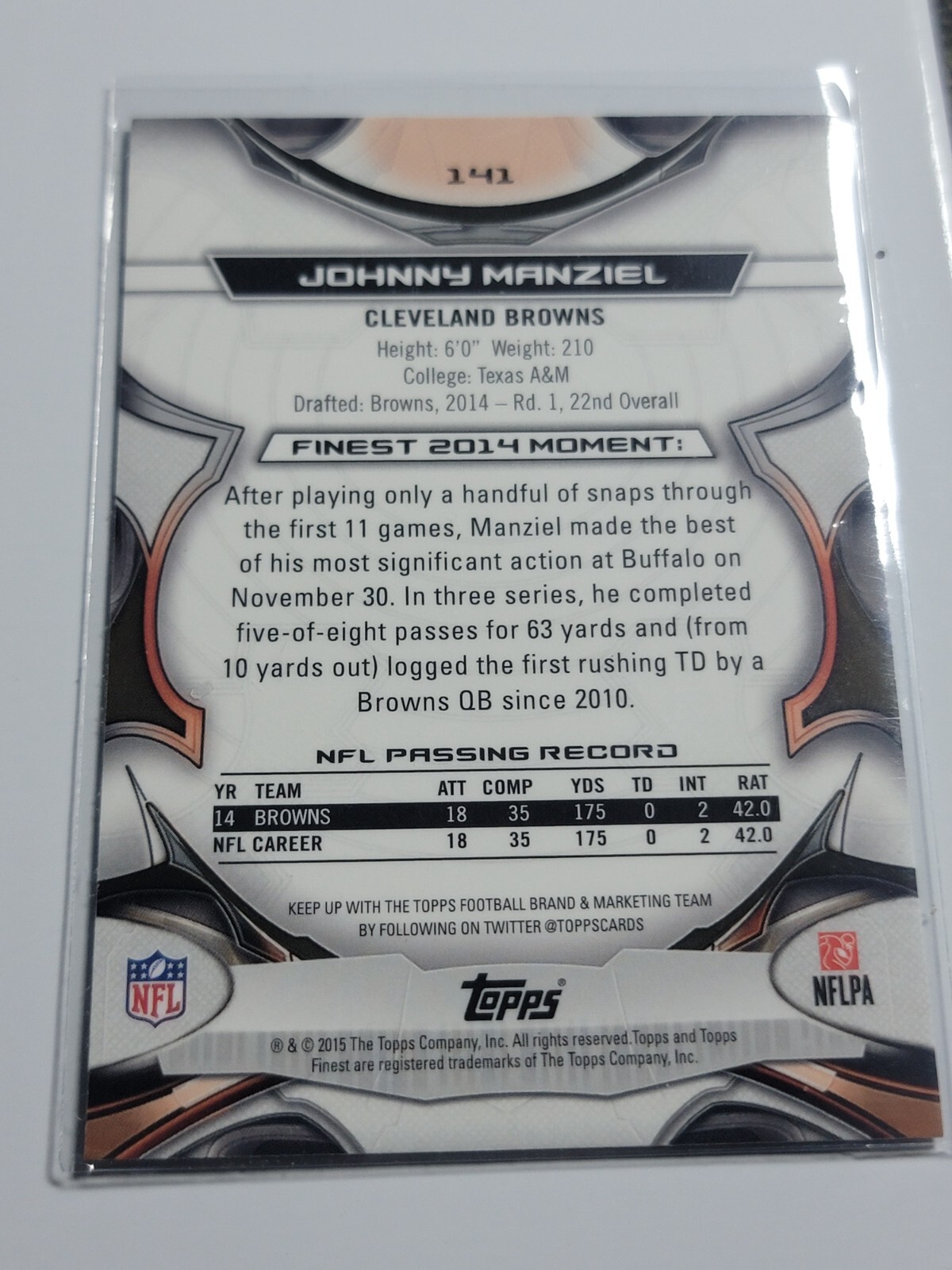 2015 Topps Finest - Johnny Manziel #141 for sale online | eBay Australia