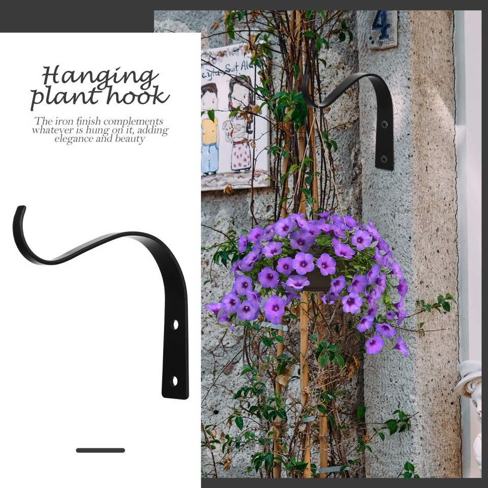 2 Pcs Flower Basket Hooks Iron Metal Plant Hanging Brackets Wall Mounts ...