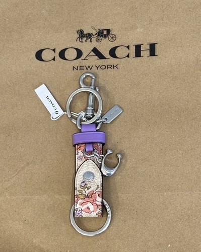 💜COACH CAS96 Trigger Snap Bag Charm With Floral Print Valet Key Ring ...
