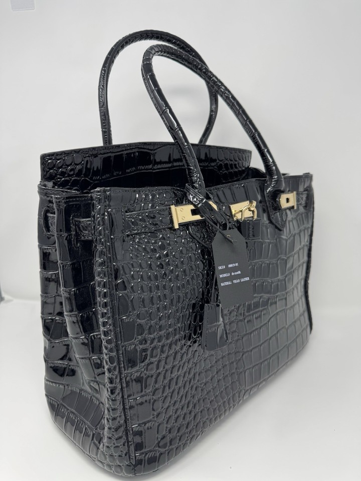 De Vesi black patent crocodile-embossed handbag. Brand New. | eBay