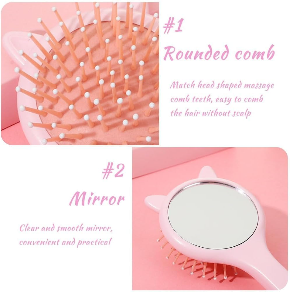 3Pcs Girls Hair Brush & Comb Set - Detangling Brush with Mirror & Wide ...